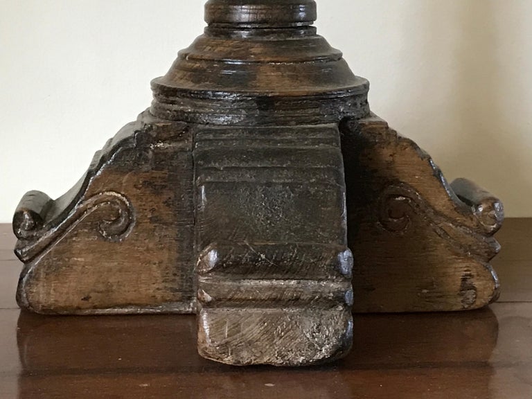 Candlestick Oak Gothic Scrollwork Pricket at 1stDibs