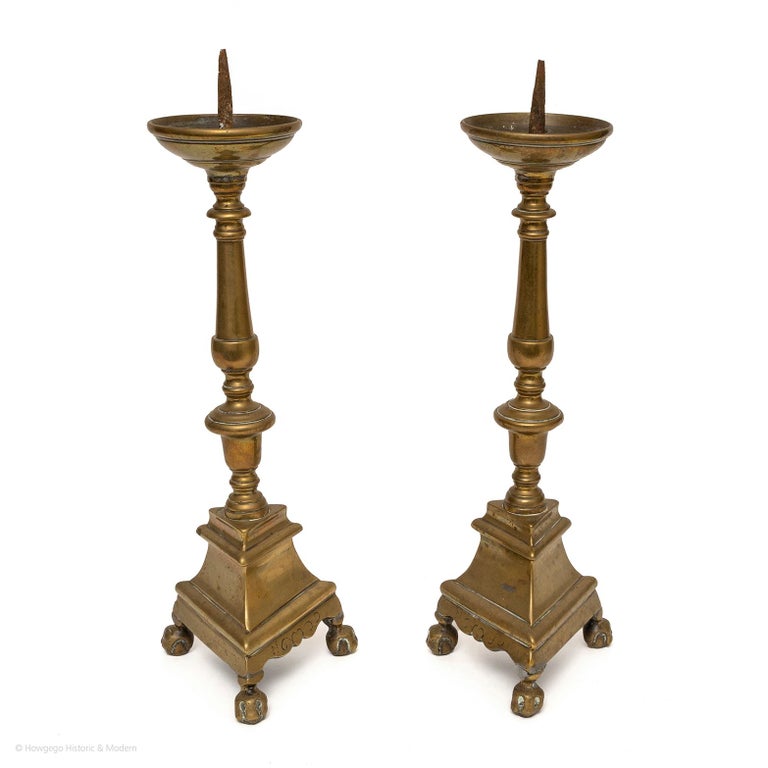 Candlestick Pair Brass Flemish Pricket Heart Initialled Love Token For ...