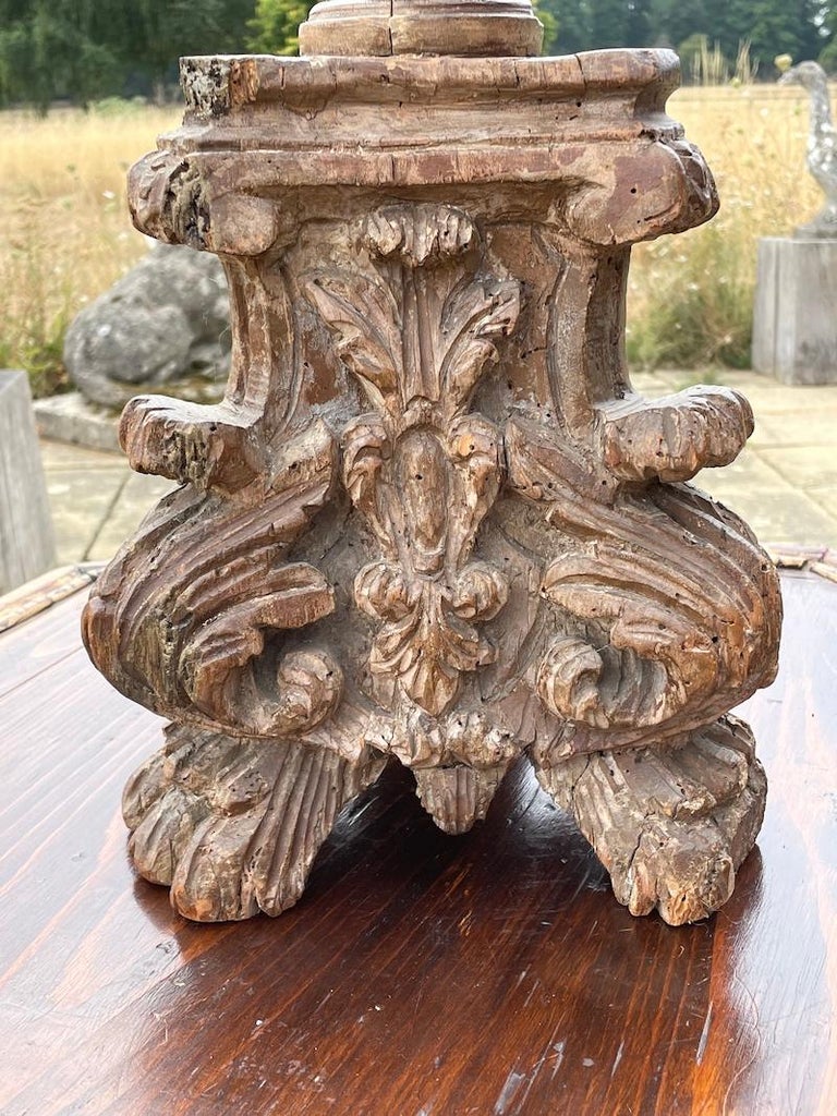 Candlestick Torchere Massive Pair Italian Baroque Beech Carved 40" high ...