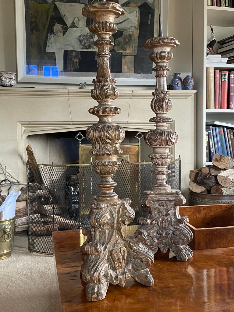 Candlestick Torchere Massive Pair Italian Baroque Beech Carved 40" high ...