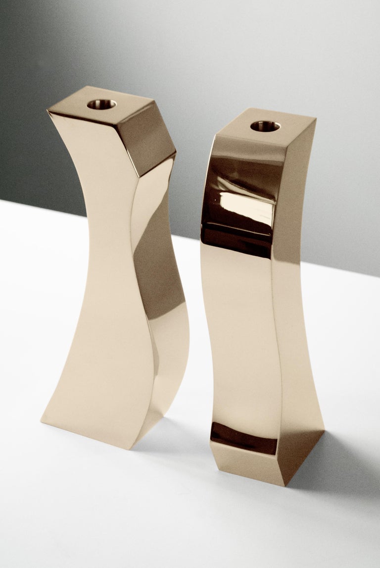 Candlesticks 24k Gold-Plated Metal Modern Contemporary Waves For Sale ...