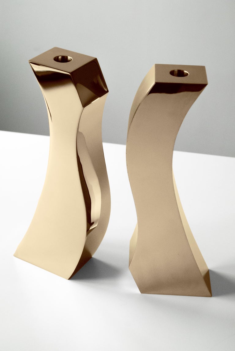 Candlesticks 24k Gold-Plated Metal Modern Contemporary Waves For Sale ...