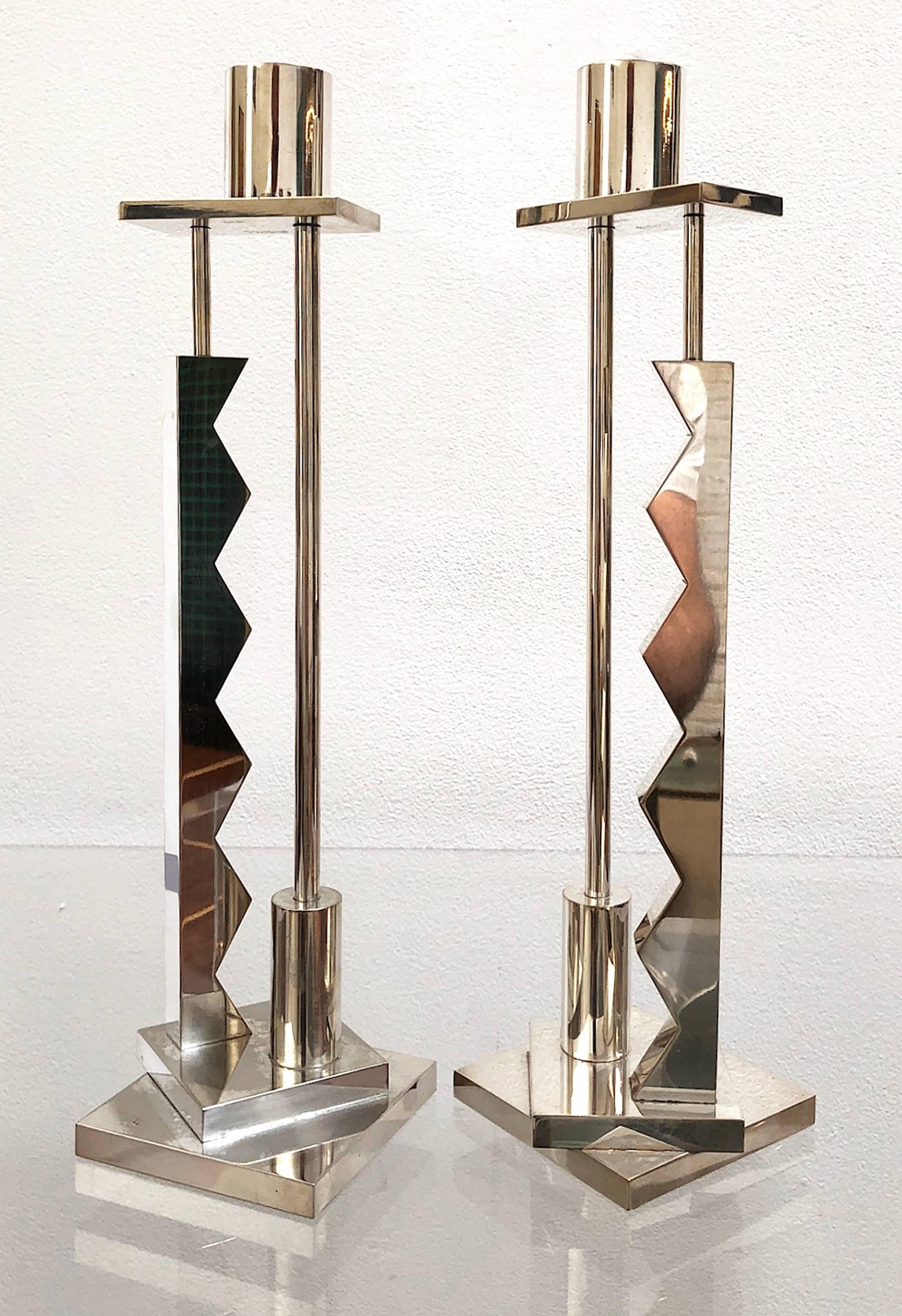 Pair of Candlesticks by Ettore Sottsass for Swid Powell, Signed at 1stDibs