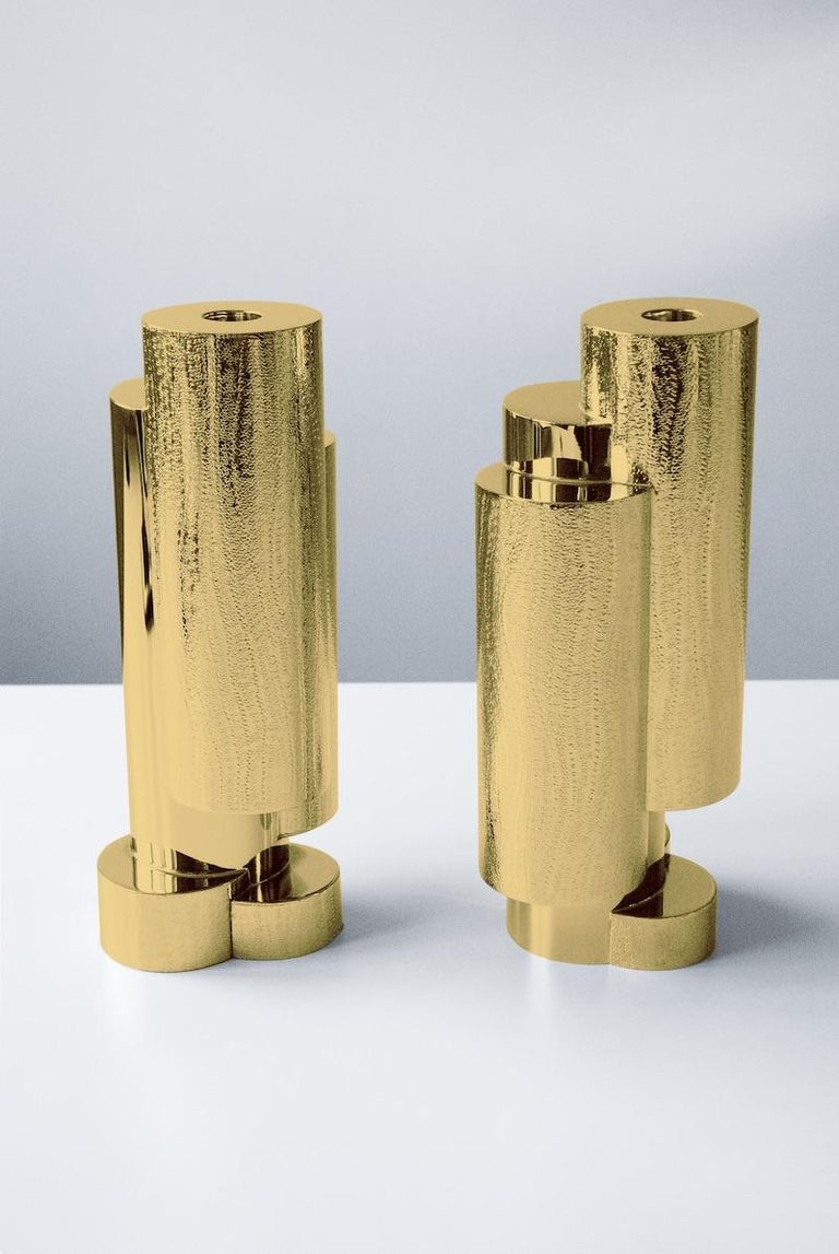 Candlesticks Cylindrical Textured Hammered Gold-Plated Modern 21st ...