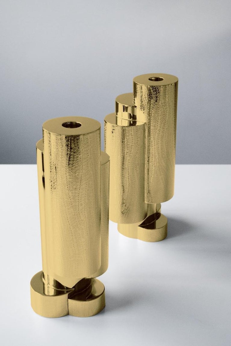Candlesticks Cylindrical Textured Hammered Gold-Plated Modern 21st ...