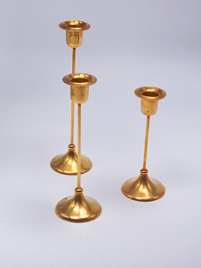Candlesticks in Brass, Sweden 1960, Brown Color, Set of Three For Sale ...