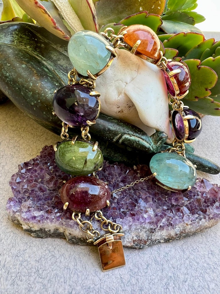 Candy Cabochon Bracelet in 14 Karat Gold, Sapphire, Aquamarine ...