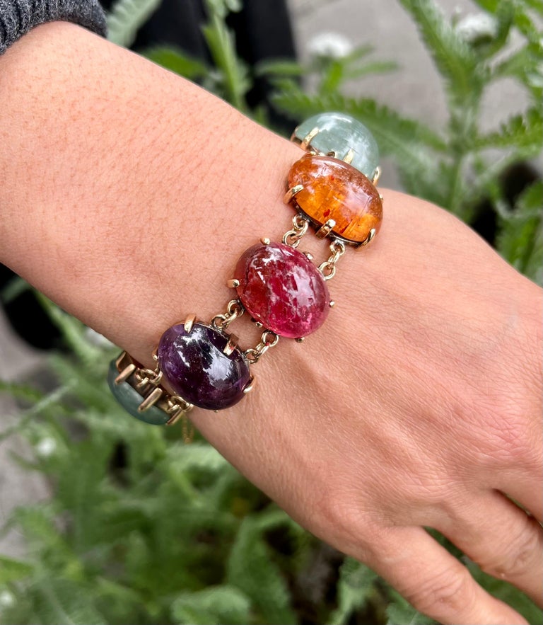 Candy Cabochon Bracelet in 14 Karat Gold, Sapphire, Aquamarine ...