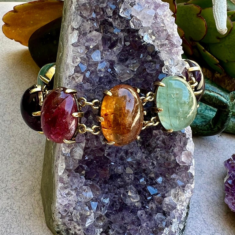 Candy Cabochon Bracelet in 14 Karat Gold, Sapphire, Aquamarine ...