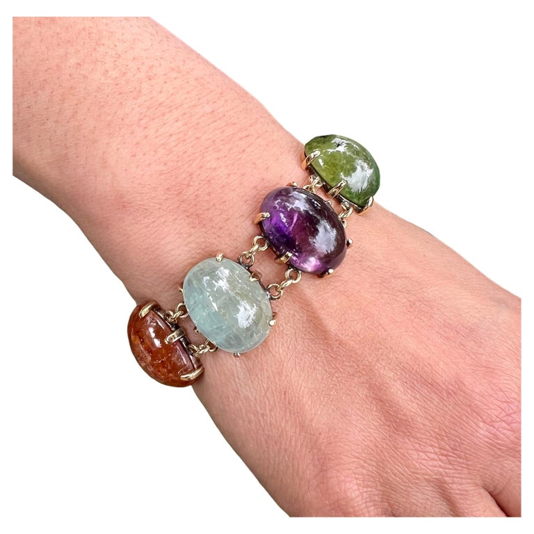 Candy Cabochon Bracelet in 14 Karat Gold, Sapphire, Aquamarine ...