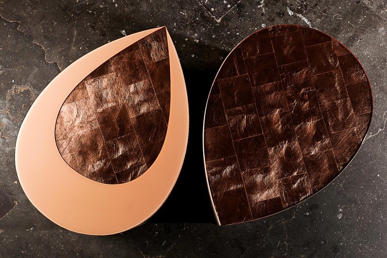 "Candy" Leather and Copper Leaf Side Table by Artist Florian Roeper For ...