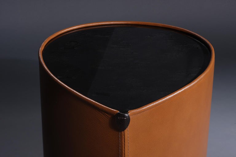 "Candy" Side Table in Leather and Charred Wood by Artist Florian Roeper ...