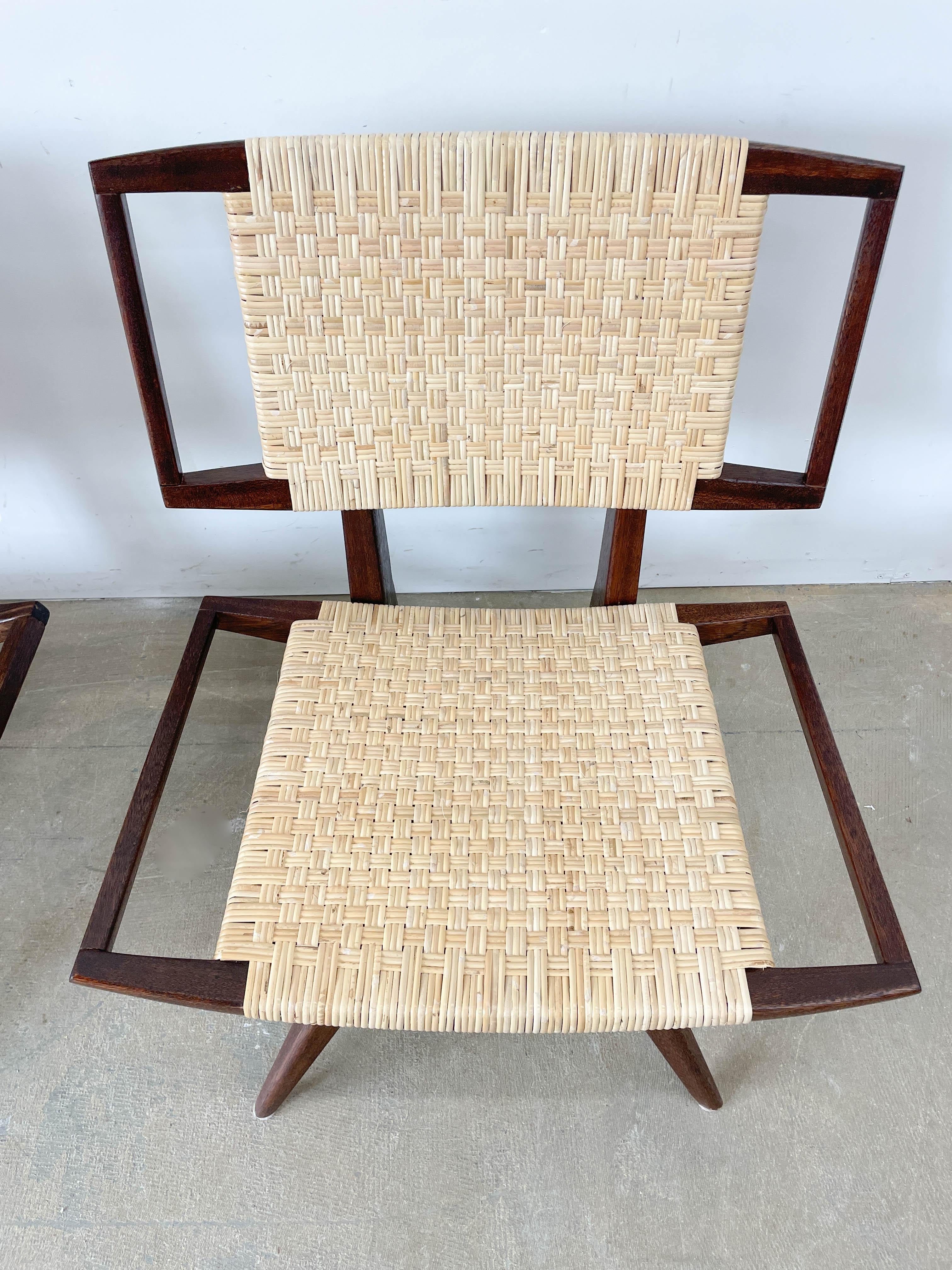 Cane and Mahogany settee, chair and stool attributed to Paul Laszlo For ...