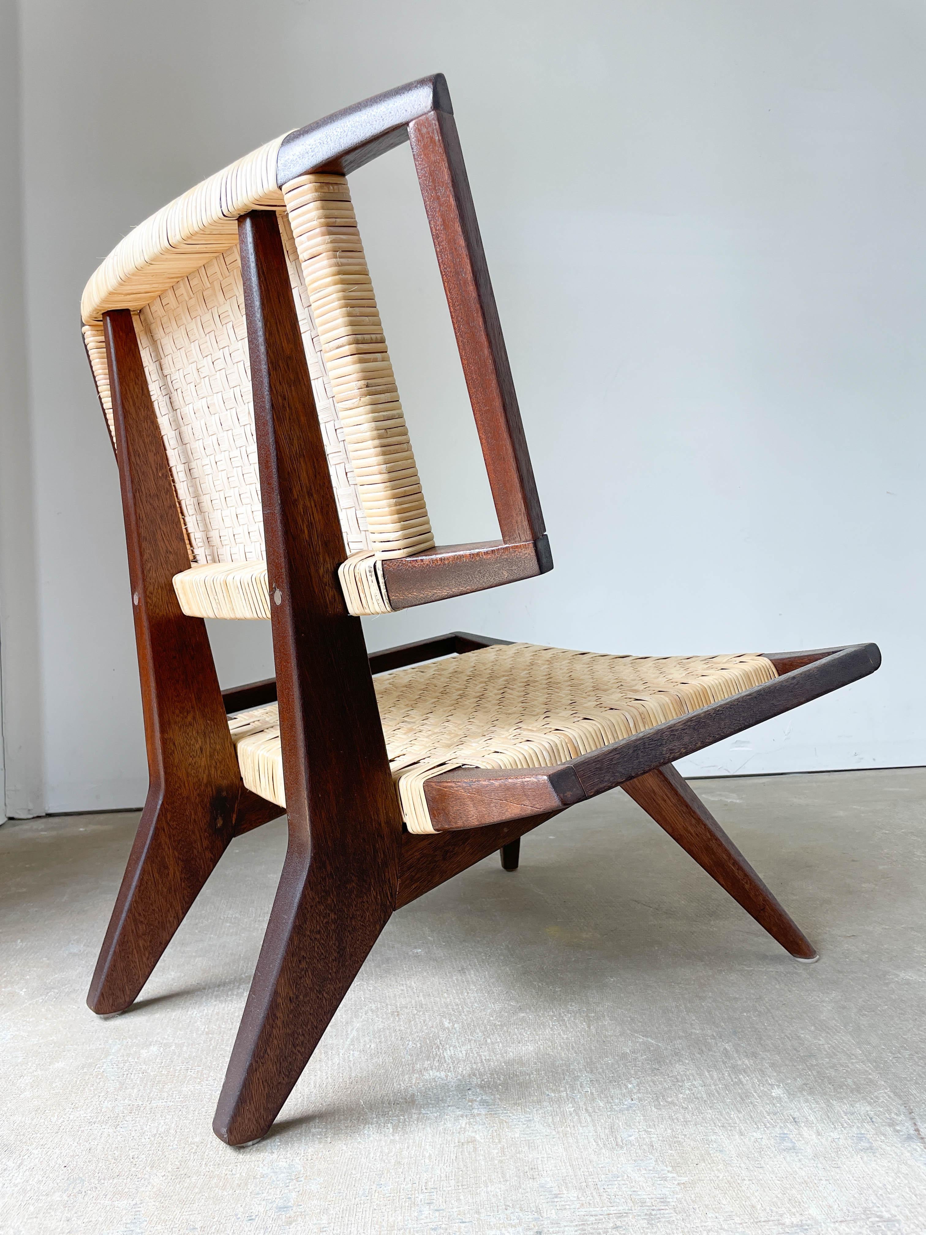 Cane and Mahogany settee, chair and stool attributed to Paul Laszlo For ...