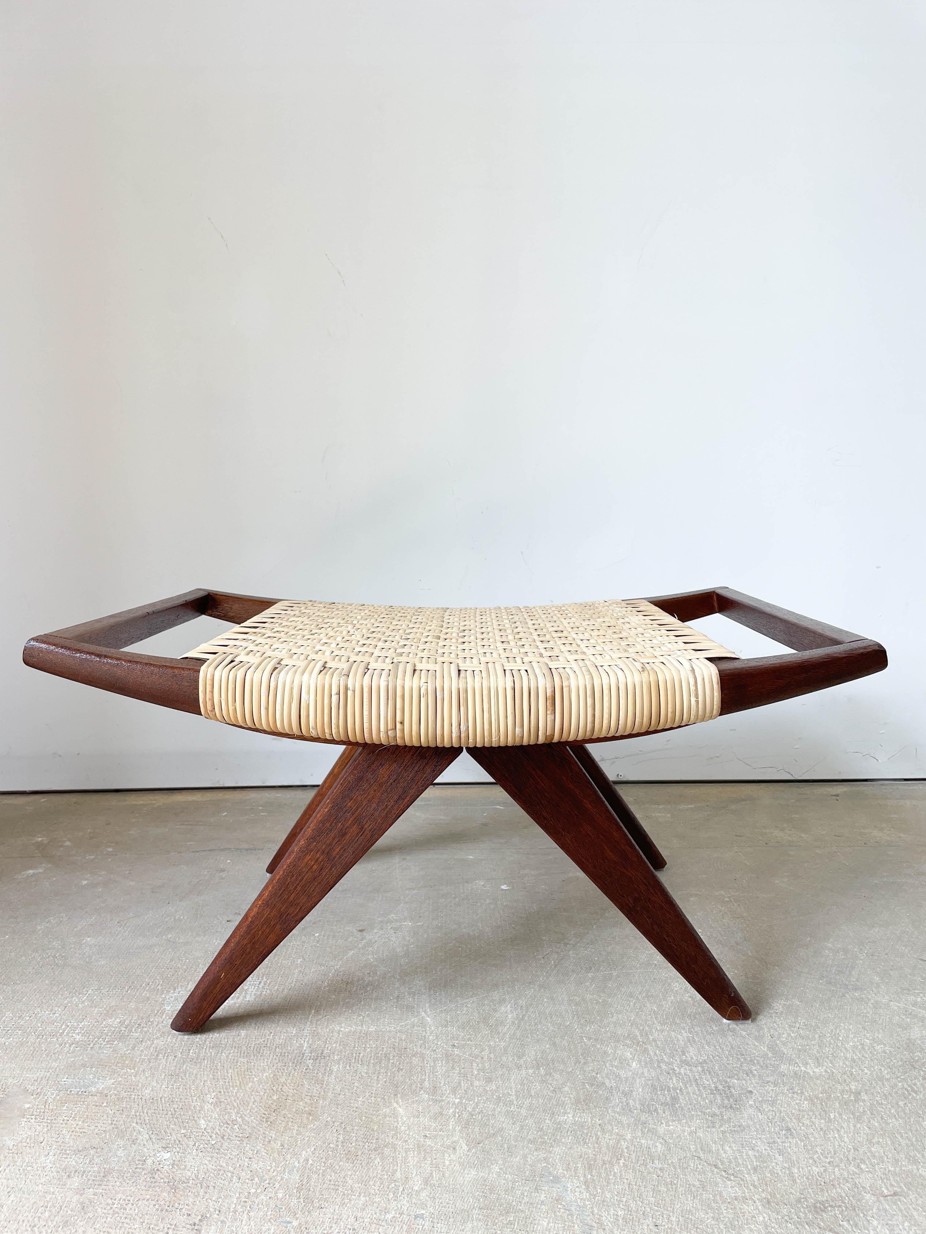 Cane and Mahogany settee, chair and stool attributed to Paul Laszlo For ...