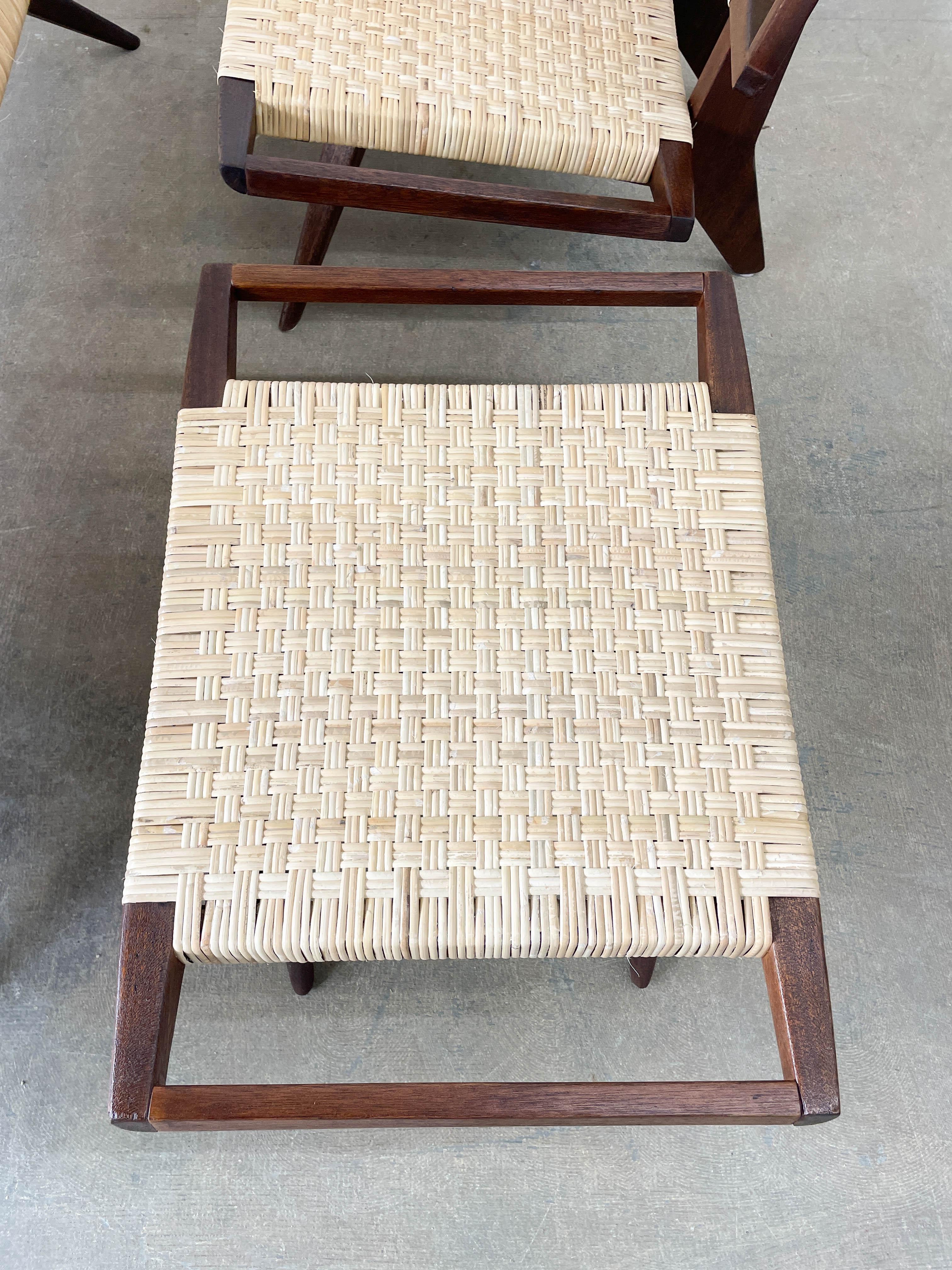 Cane and Mahogany settee, chair and stool attributed to Paul Laszlo For ...