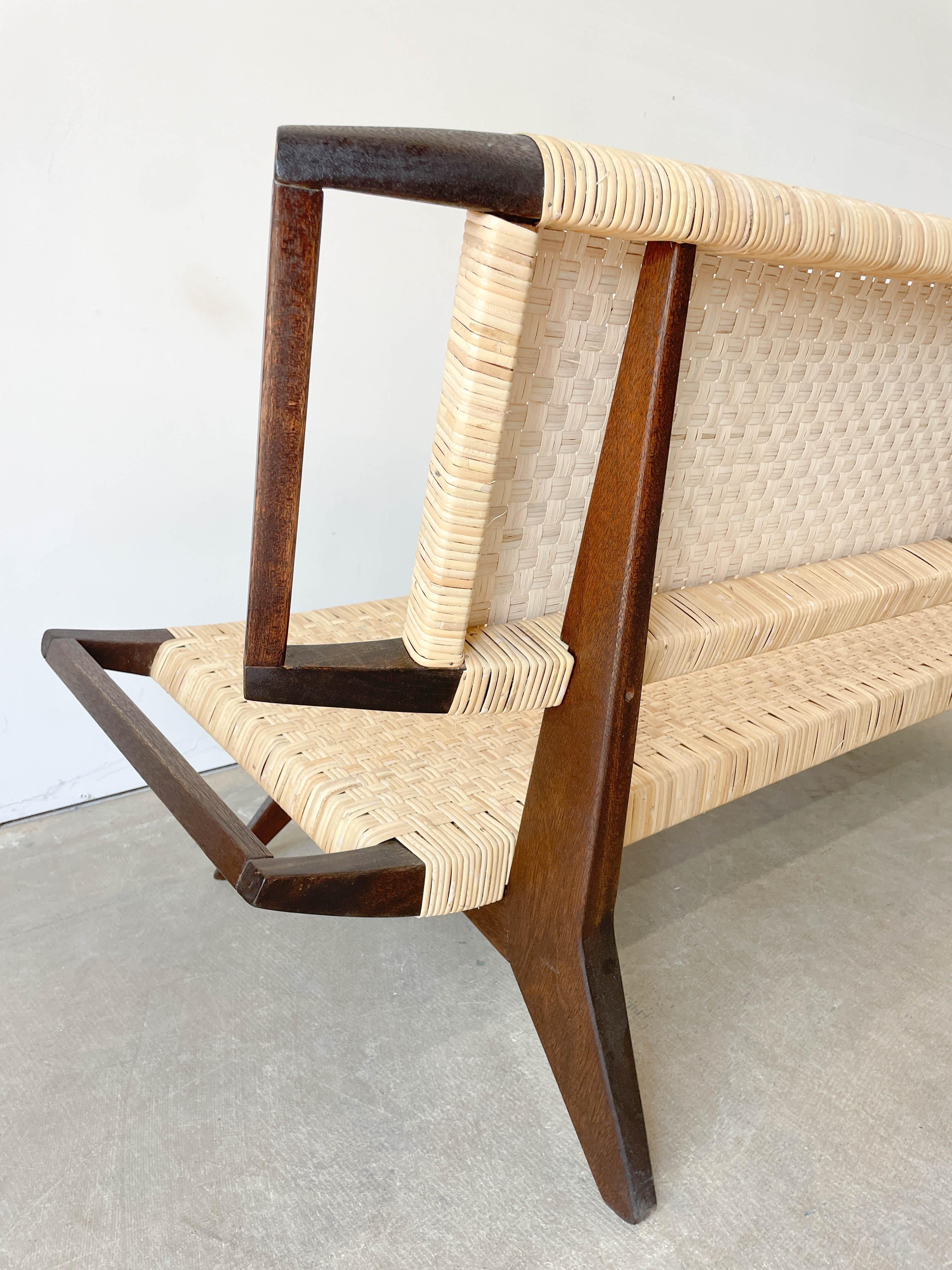 Cane and Mahogany settee, chair and stool attributed to Paul Laszlo For ...