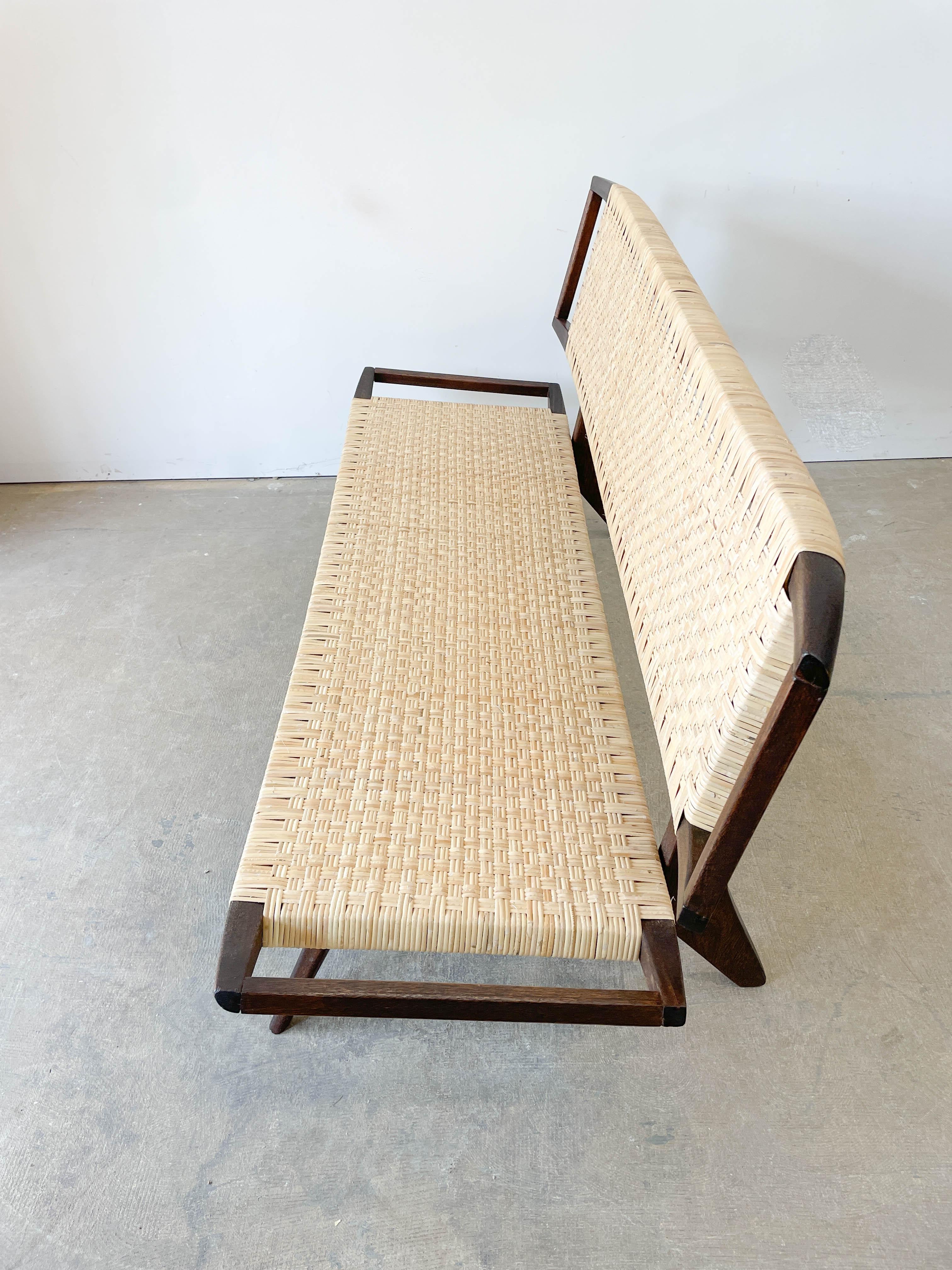 Cane and Mahogany settee, chair and stool attributed to Paul Laszlo For ...