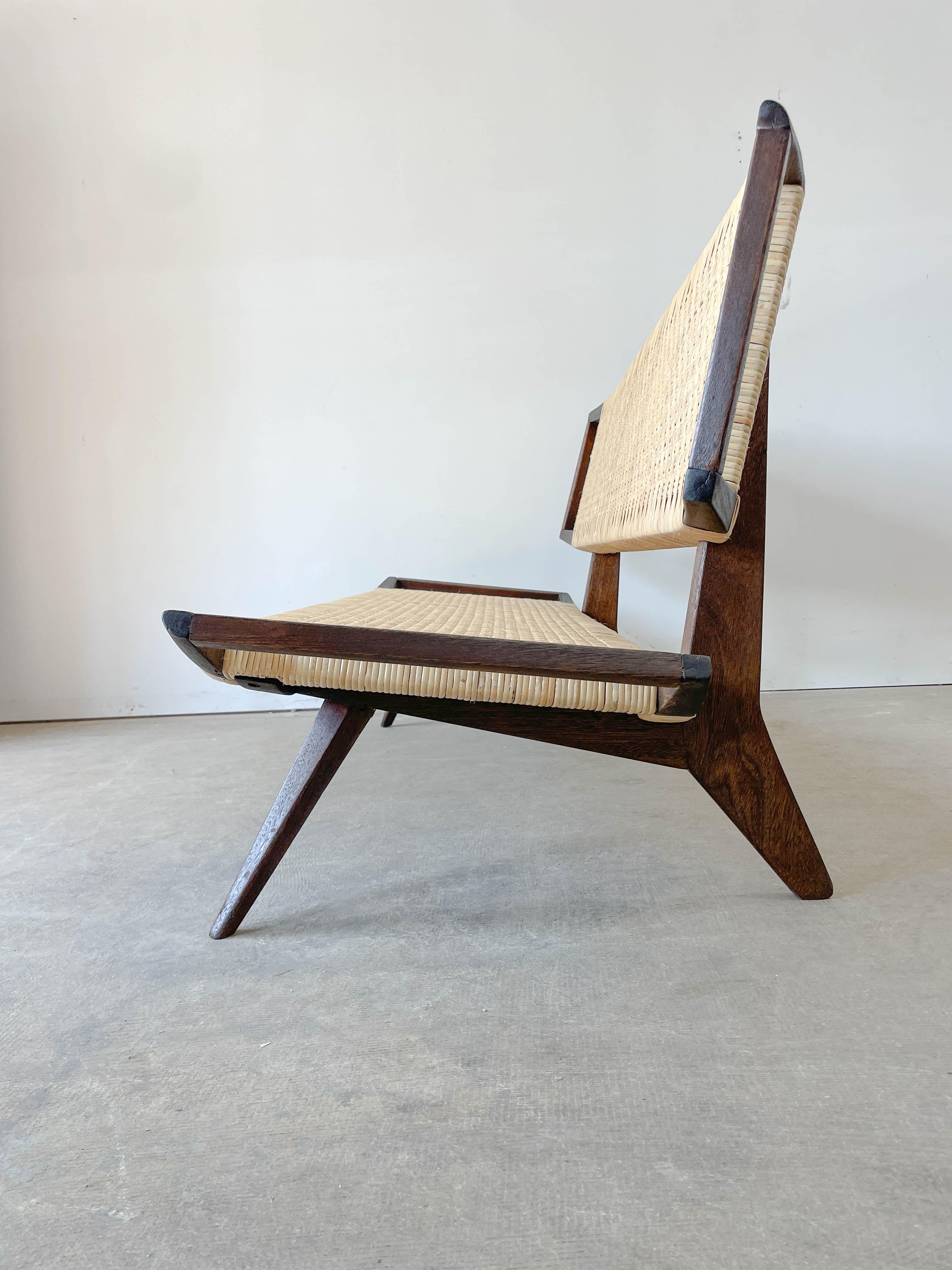 Cane and Mahogany settee, chair and stool attributed to Paul Laszlo For ...