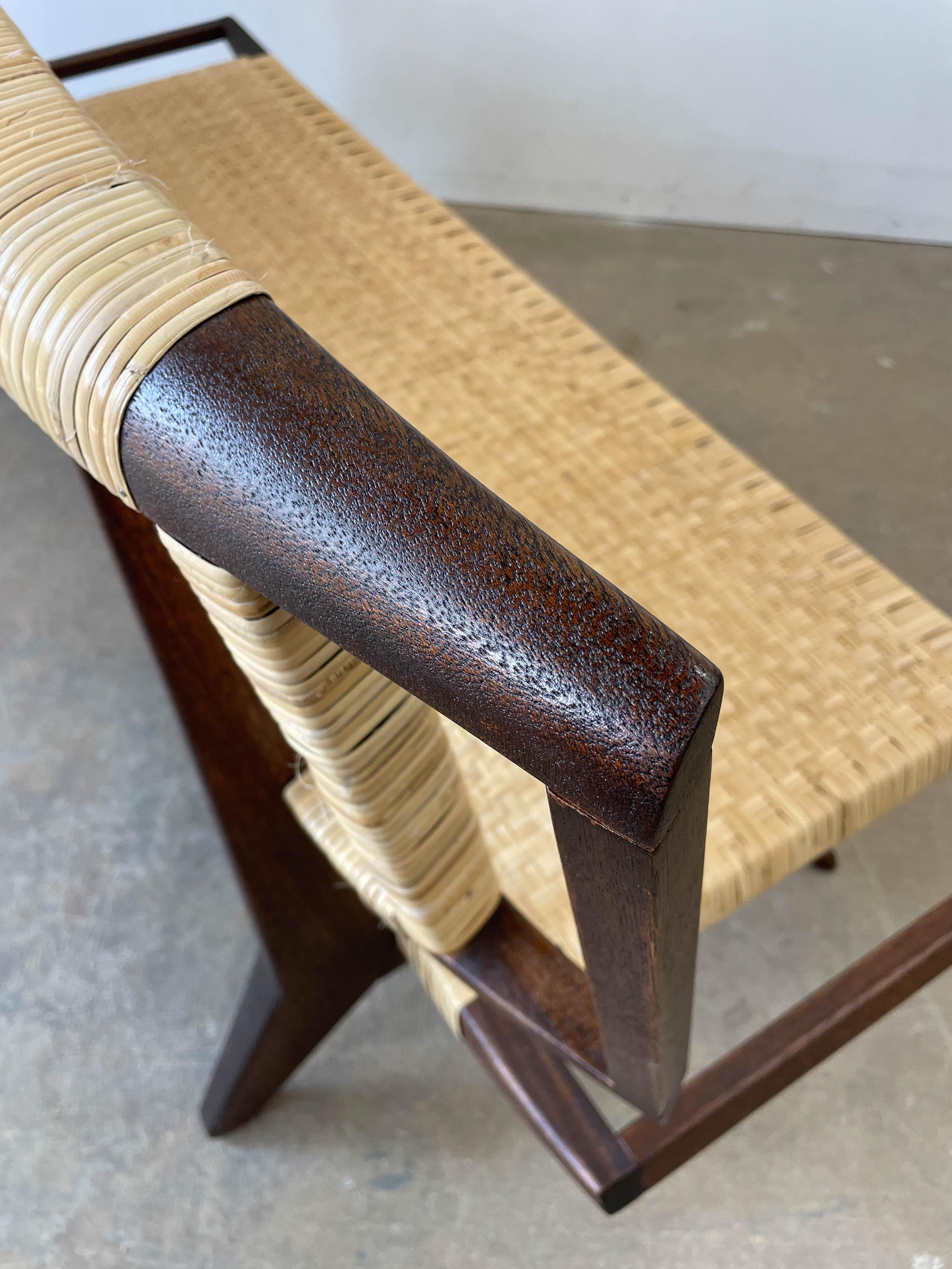 Cane and Mahogany settee, chair and stool attributed to Paul Laszlo For ...