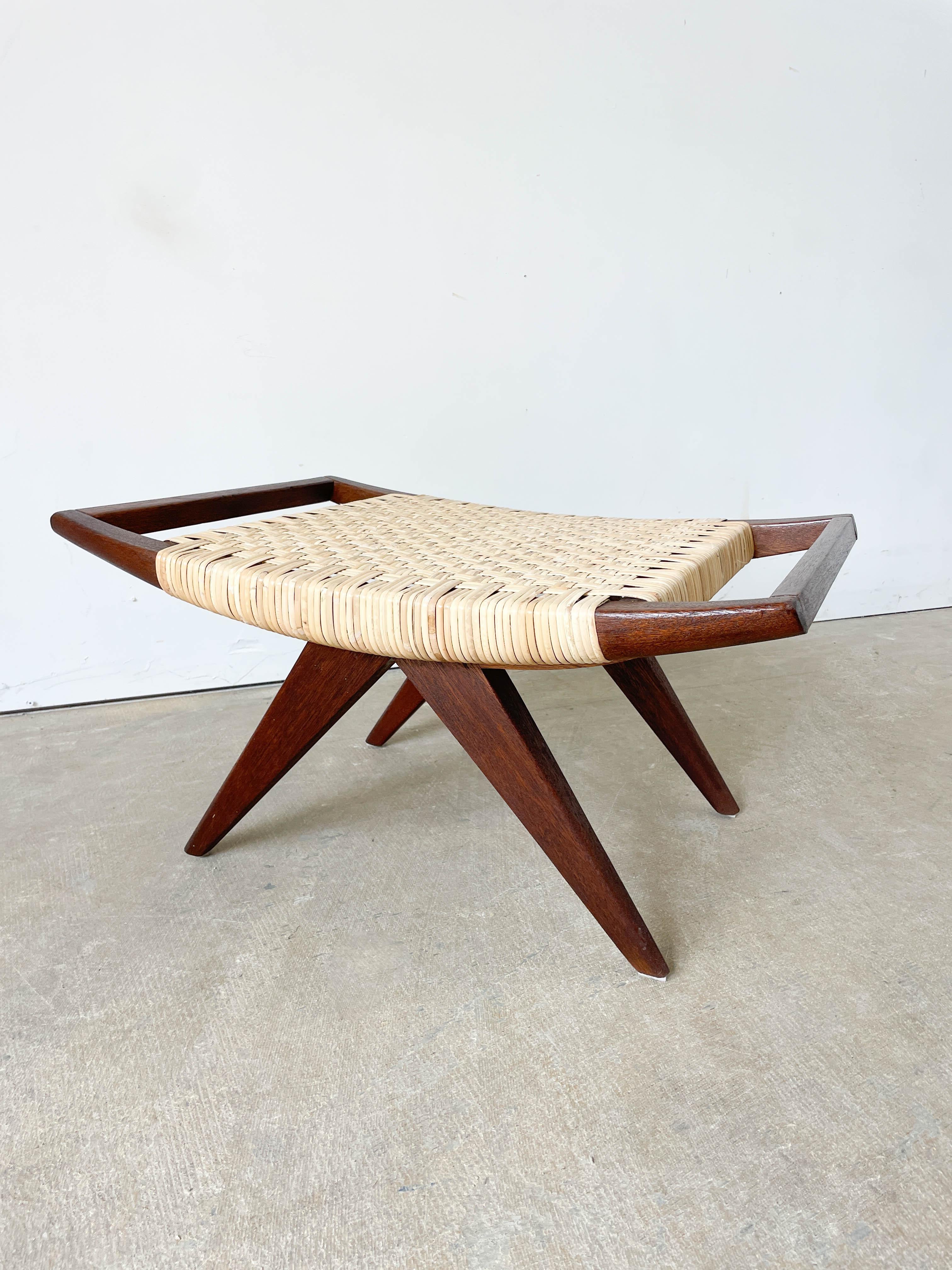 Cane and Mahogany settee, chair and stool attributed to Paul Laszlo For ...