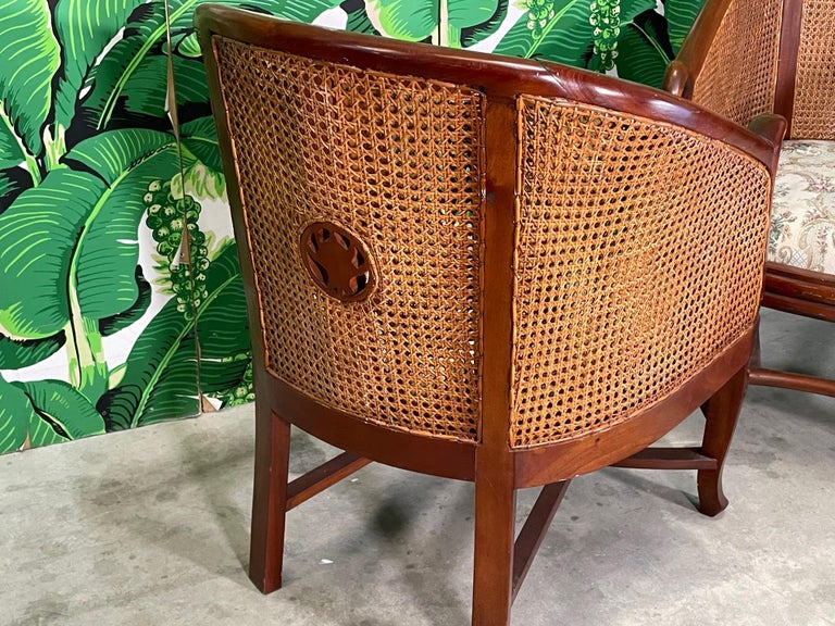 Cane Back Carved Wood Swan Club Chairs For Sale at 1stDibs