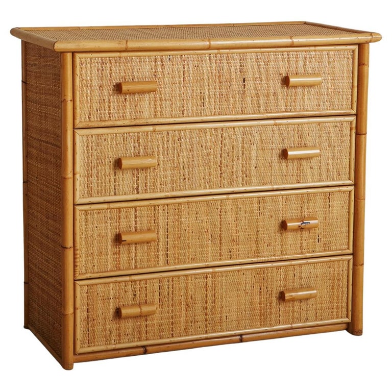 Cane + Bamboo Chest Of Drawers With 4 Drawers, France 1970s For Sale at ...