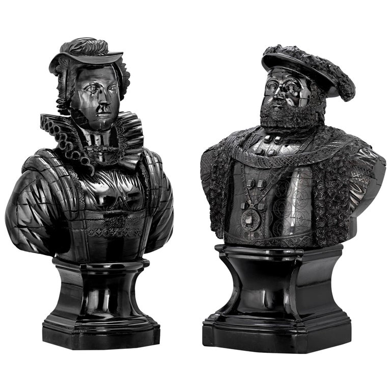 Cannel Coal Busts of Henry VIII and Mary:: Queen of Scots at 1stDibs