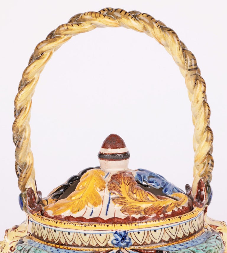 Cantagalli Italian Maiolica Pottery Pot Pourri Basket For Sale at 1stDibs