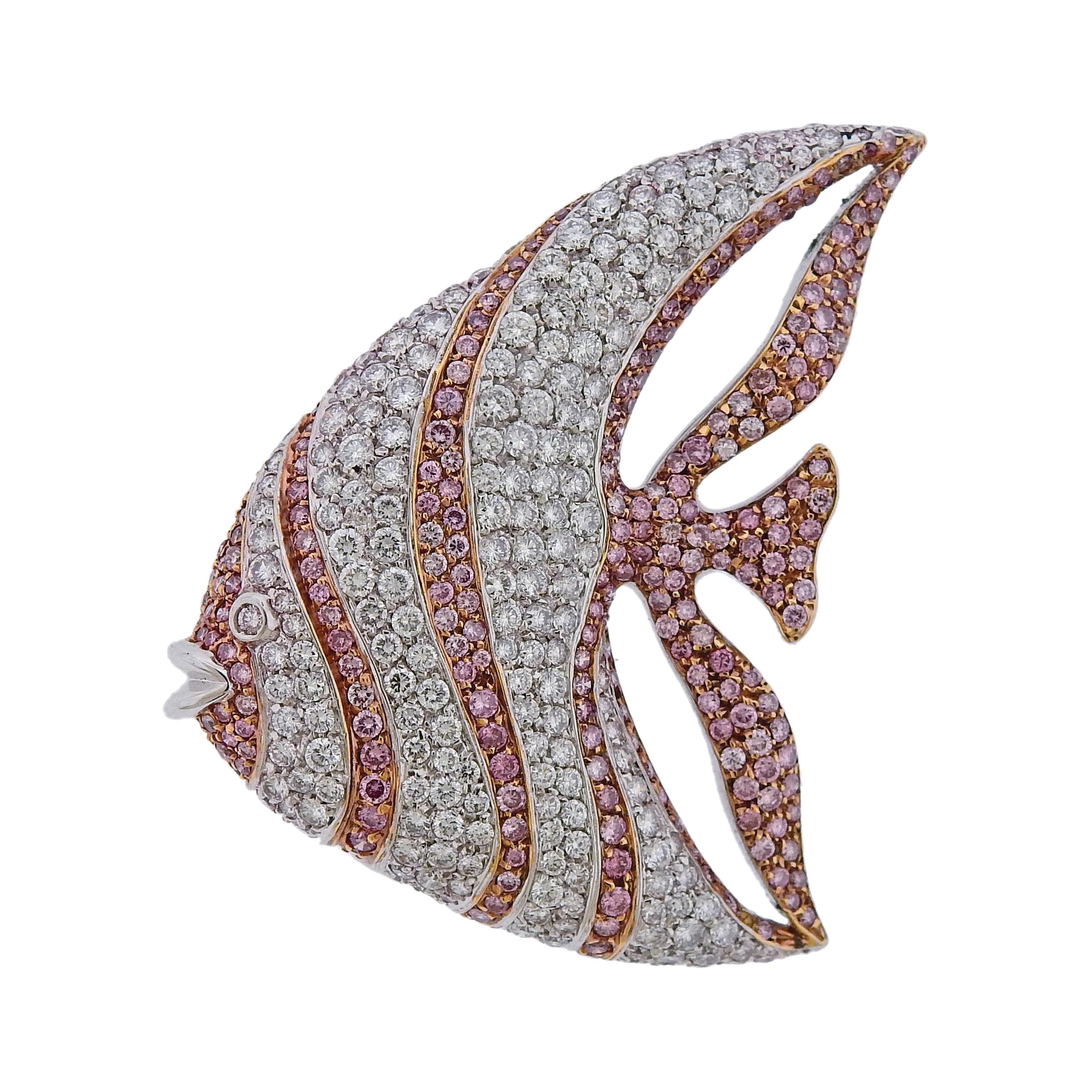Cantamessa Pink Diamond Gold Fish Brooch For Sale at 1stDibs