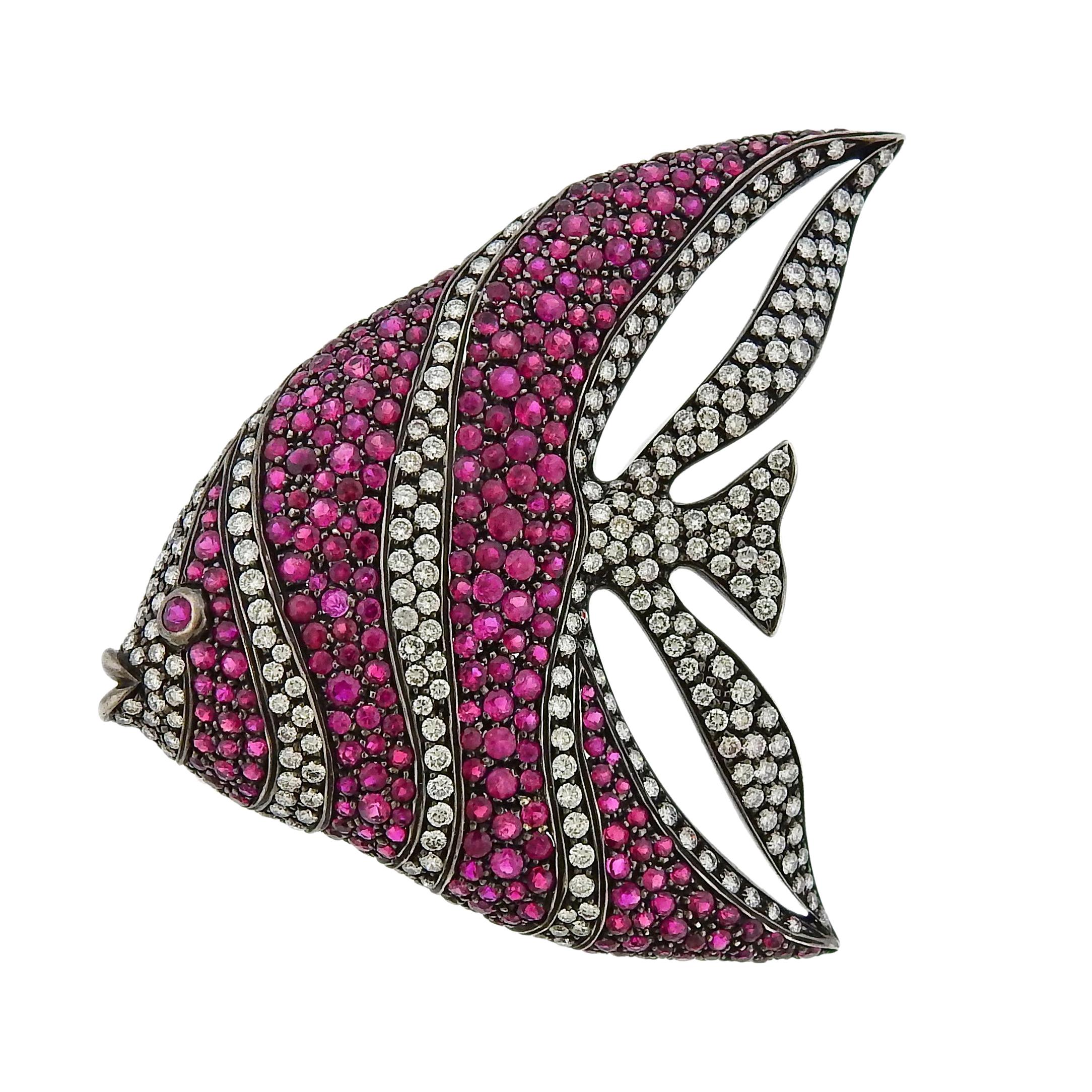 Turquoise Fish Brooch with diamonds at 1stDibs