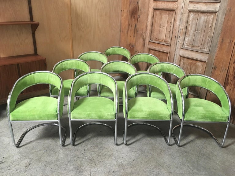 Cantilever Chrome Dining Chairs Set of Ten at 1stDibs