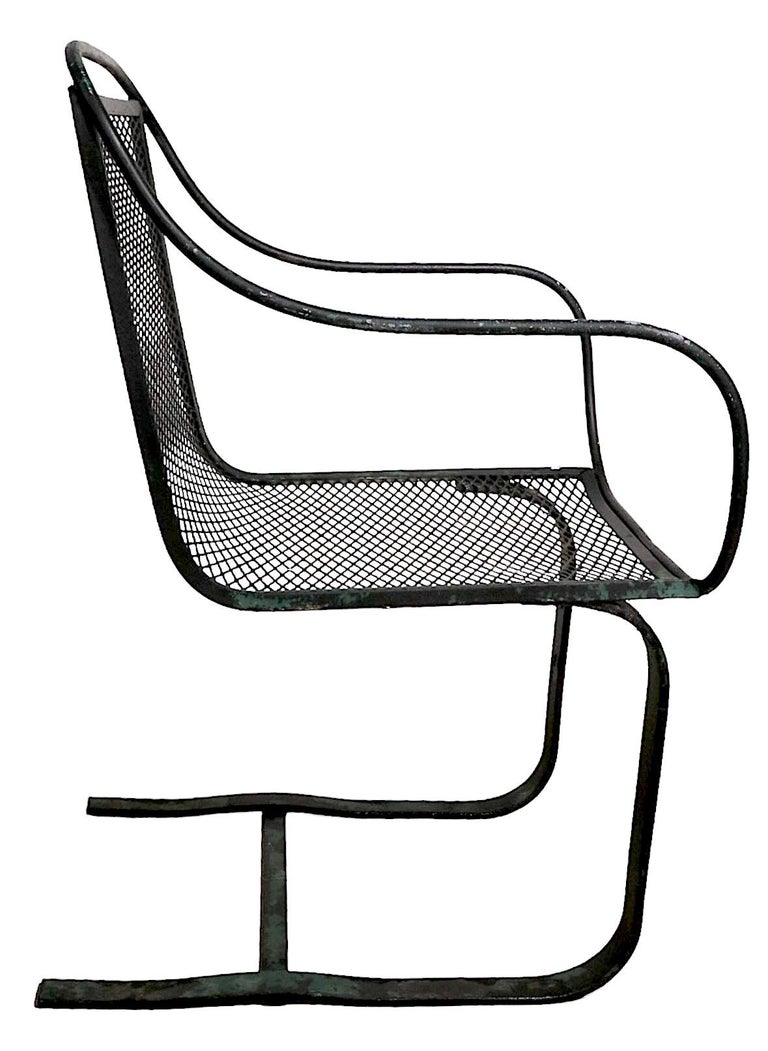 Cantilevered Mid Century Wrought Iron Lounge Chair Att. to Salterini ...