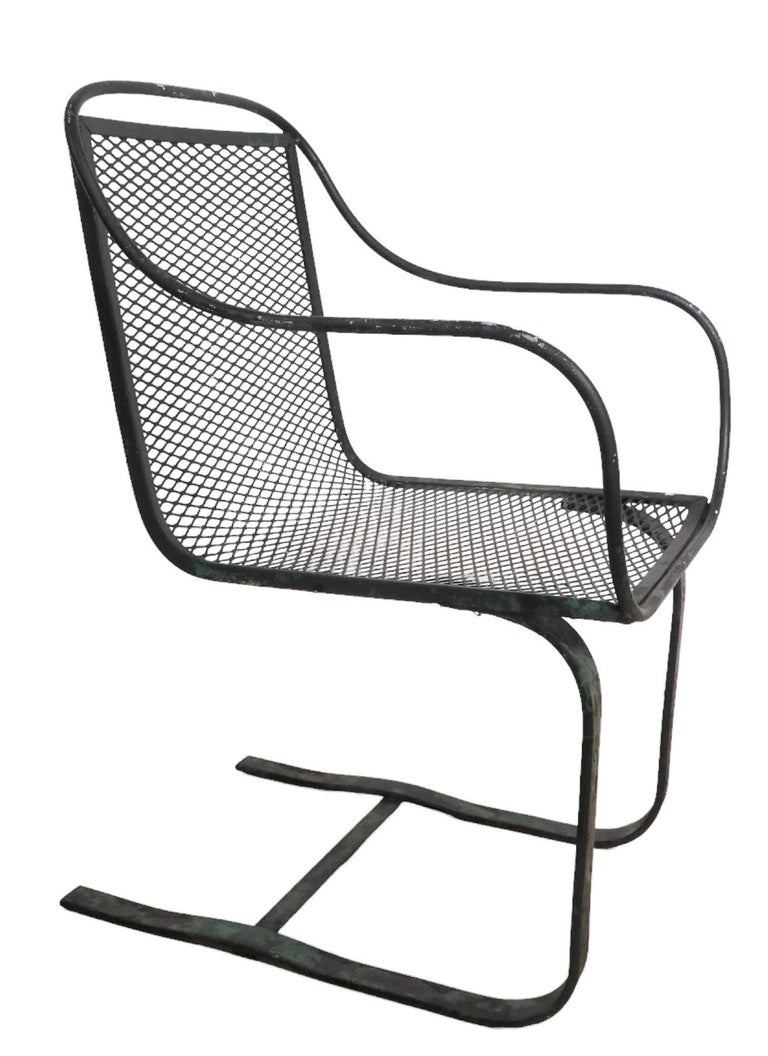 Cantilevered Mid Century Wrought Iron Lounge Chair Att. to Salterini ...