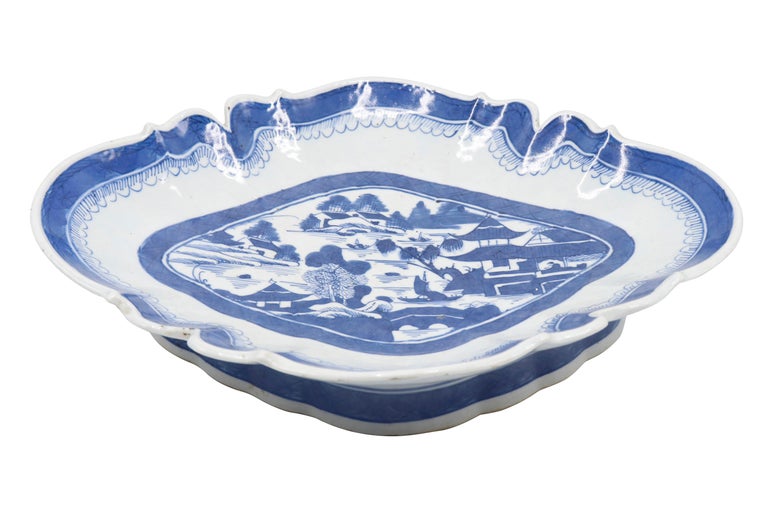 Canton 19th Century Blue and White Large Footed "Relish Tray" For Sale ...