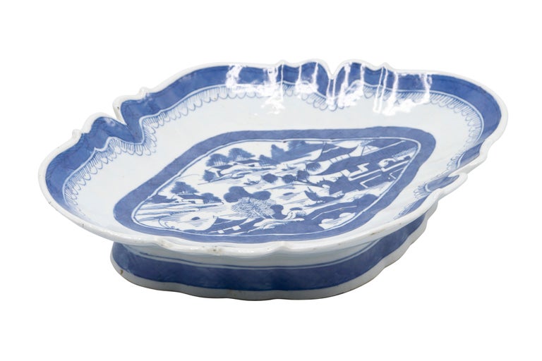 Canton 19th Century Blue and White Large Footed "Relish Tray" For Sale ...