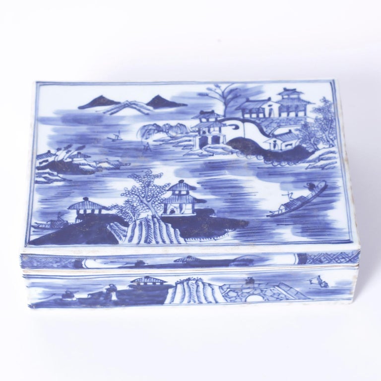 Canton Blue and White Porcelain Box at 1stDibs