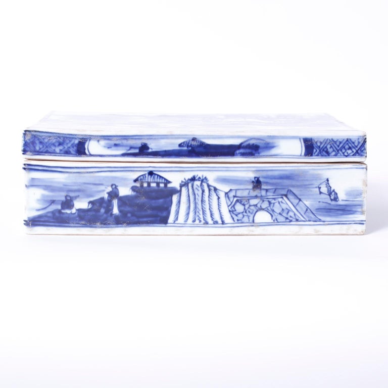 Canton Blue and White Porcelain Box at 1stDibs