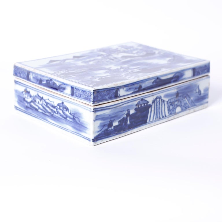 Canton Blue and White Porcelain Box at 1stDibs