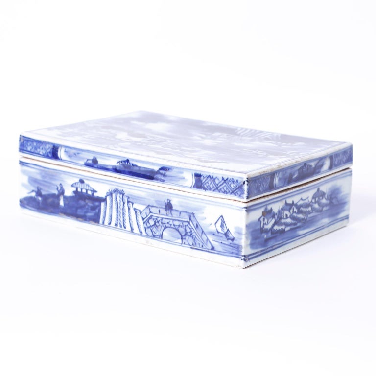Canton Blue and White Porcelain Box at 1stDibs