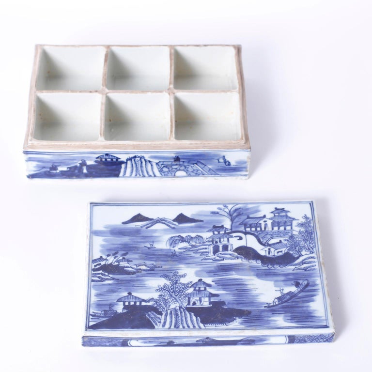 Canton Blue and White Porcelain Box at 1stDibs
