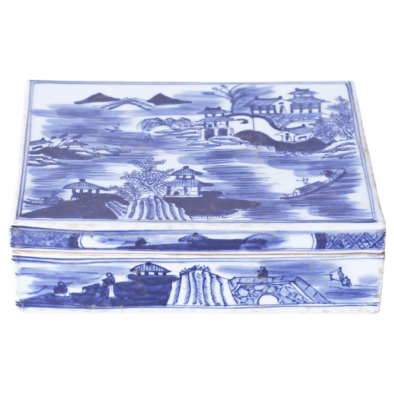 Canton Blue and White Porcelain Box at 1stDibs