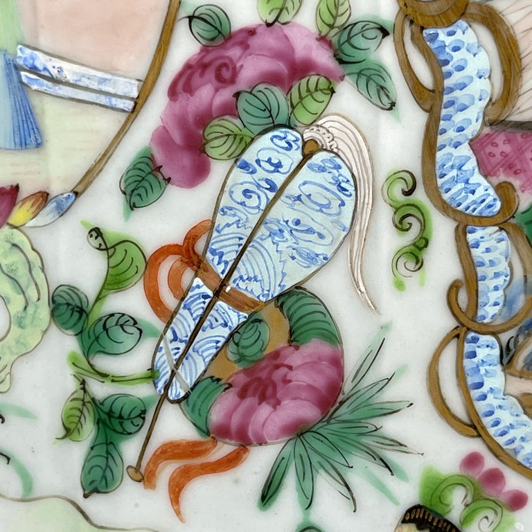 Canton Famille Rose Mandarin Vase, Fluted Body and Castellated Top, Ca ...