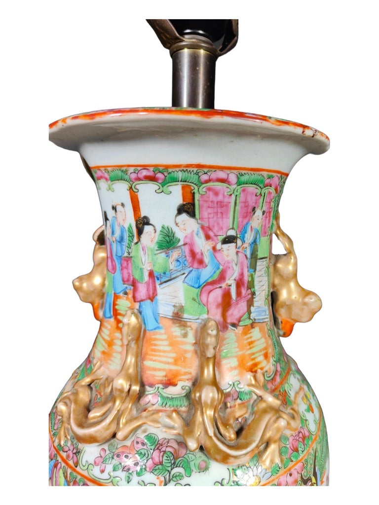 Canton XIX Century Chinese Vase Lamp For Sale at 1stDibs