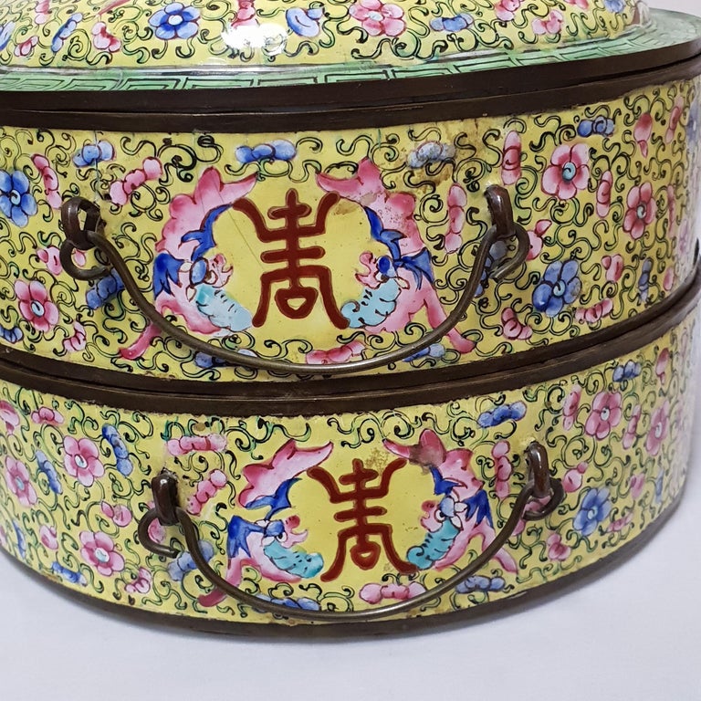 Cantonese Copper Enamelled Double Box, 1890s at 1stDibs