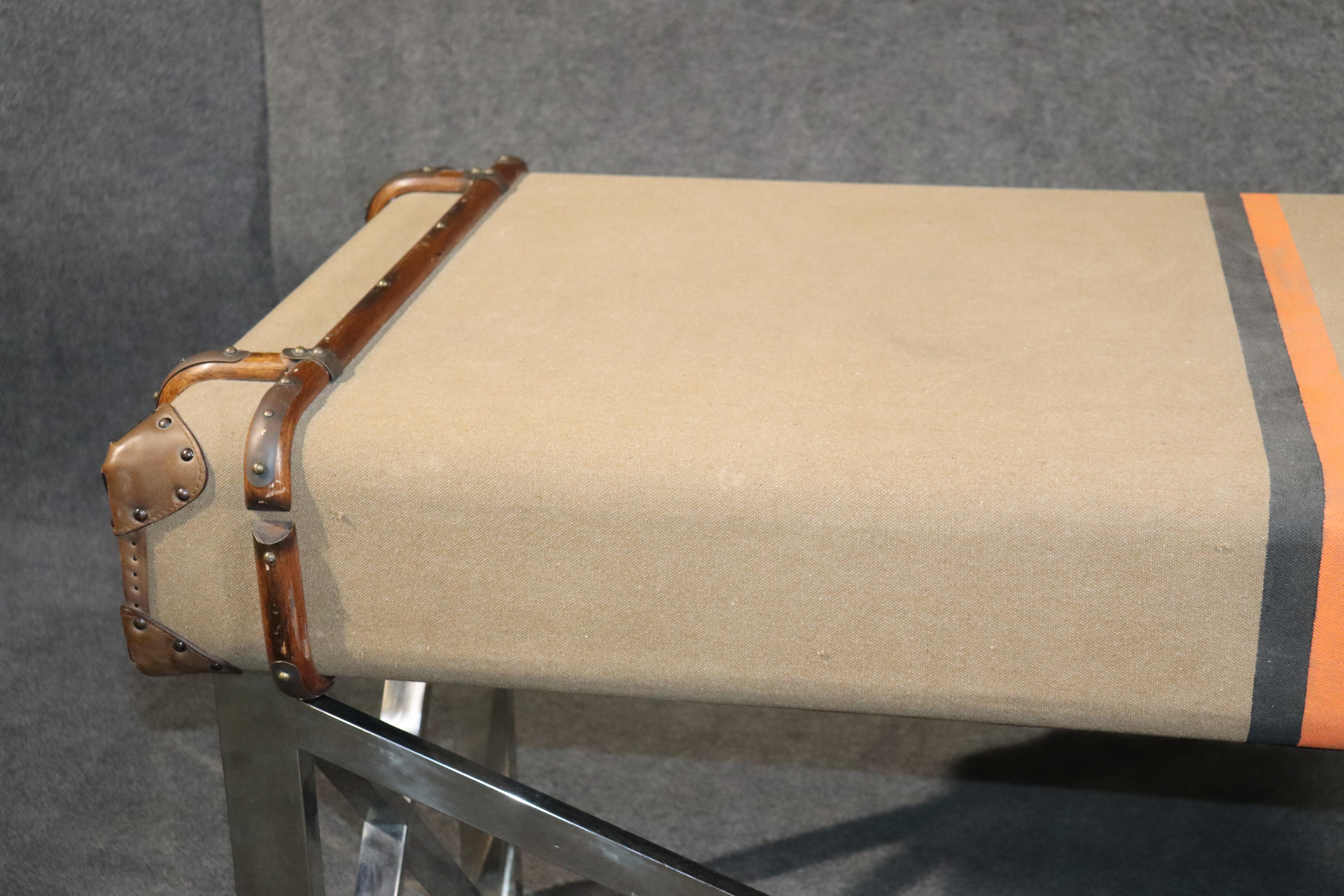 Canvas and leather Steamer Trunk Style Chrome Writing Table Desk at ...