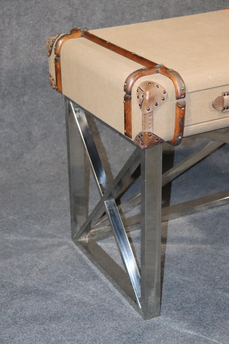 Canvas and leather Steamer Trunk Style Chrome Writing Table Desk at 1stDibs
