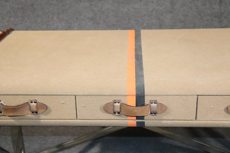 Canvas and leather Steamer Trunk Style Chrome Writing Table Desk at 1stDibs