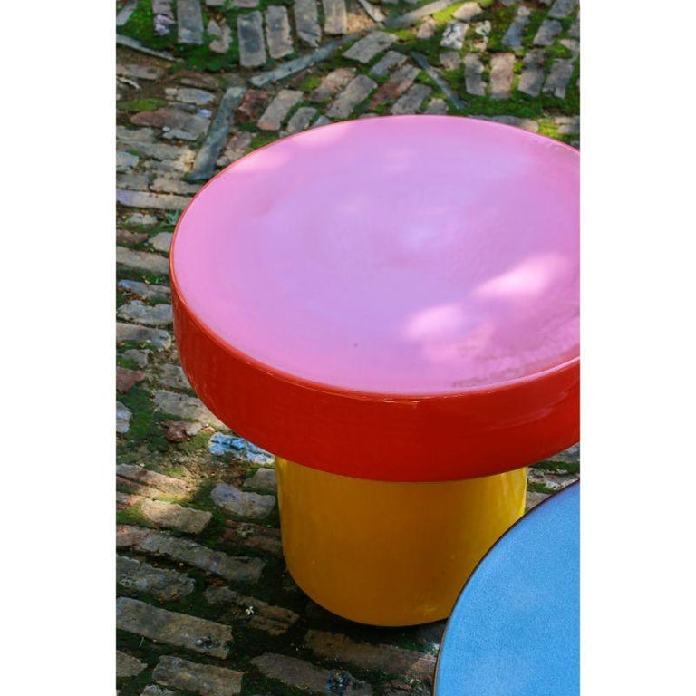 Cap Low Table with Red and Yellow Glazes by WL CERAMICS For Sale at 1stDibs