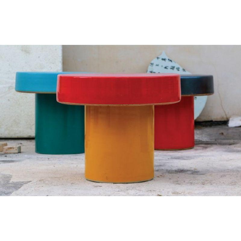 Cap Low Table with Red and Yellow Glazes by WL CERAMICS For Sale at 1stDibs